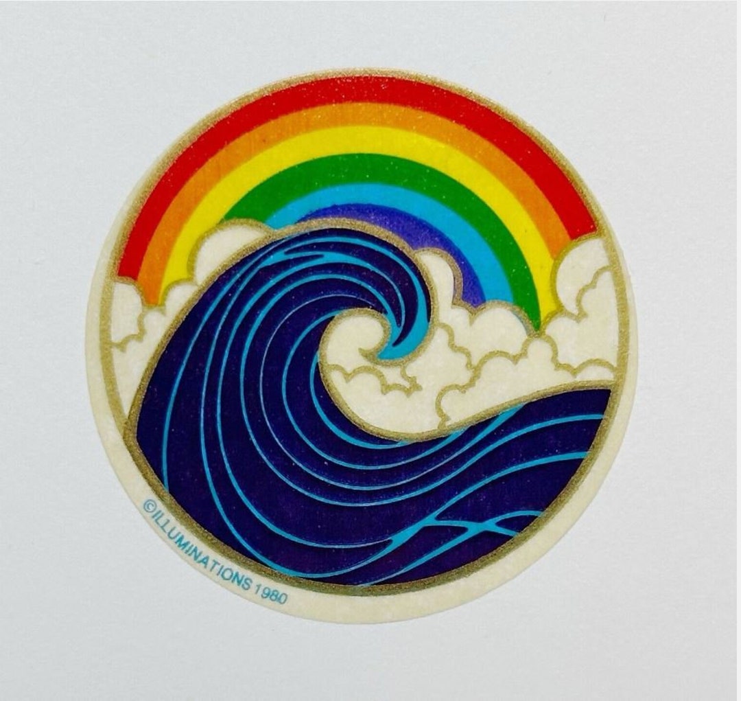 Vintage 1980 Rainbow Wave Sticker by Illuminations Retro 1.75" Round 80 ...
