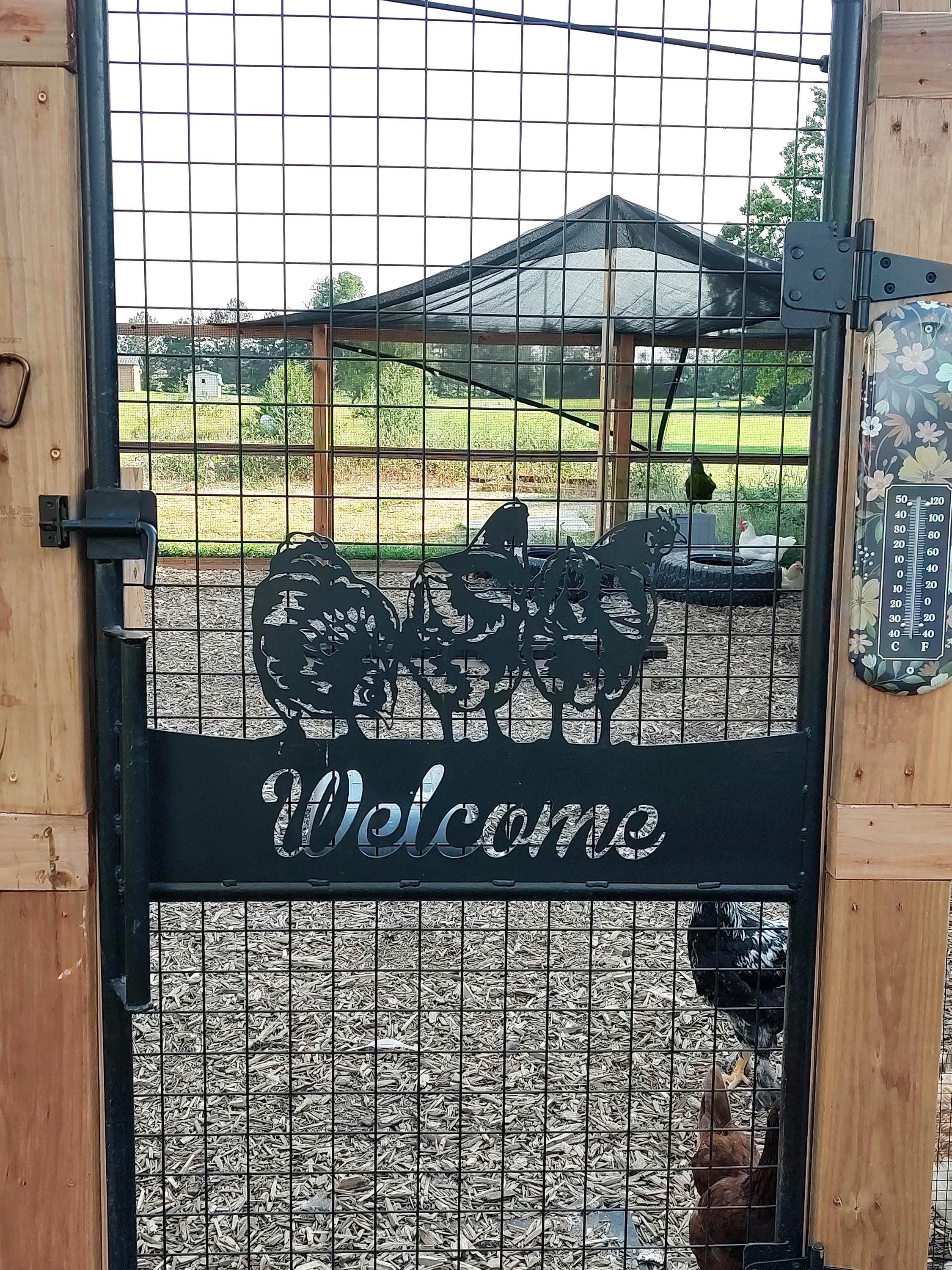 Chicken Gate Welcome Sign, Plasma Cut Steel, Chicken Coop Run Metal ...