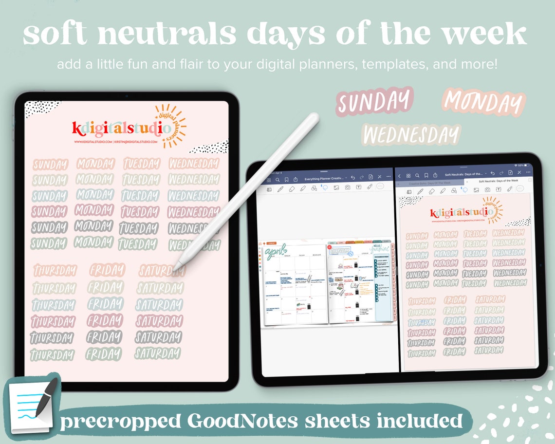 Days of the Week Digital Sticker Kit || Soft Neutrals Color Design ...
