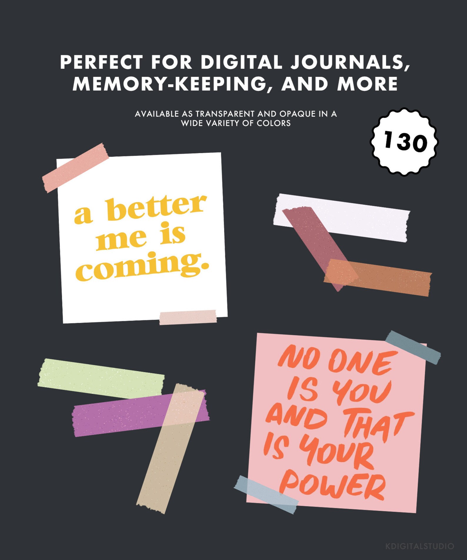 Washi Tape Digital Stickers | Digital Journaling, Planning, Transparent ...