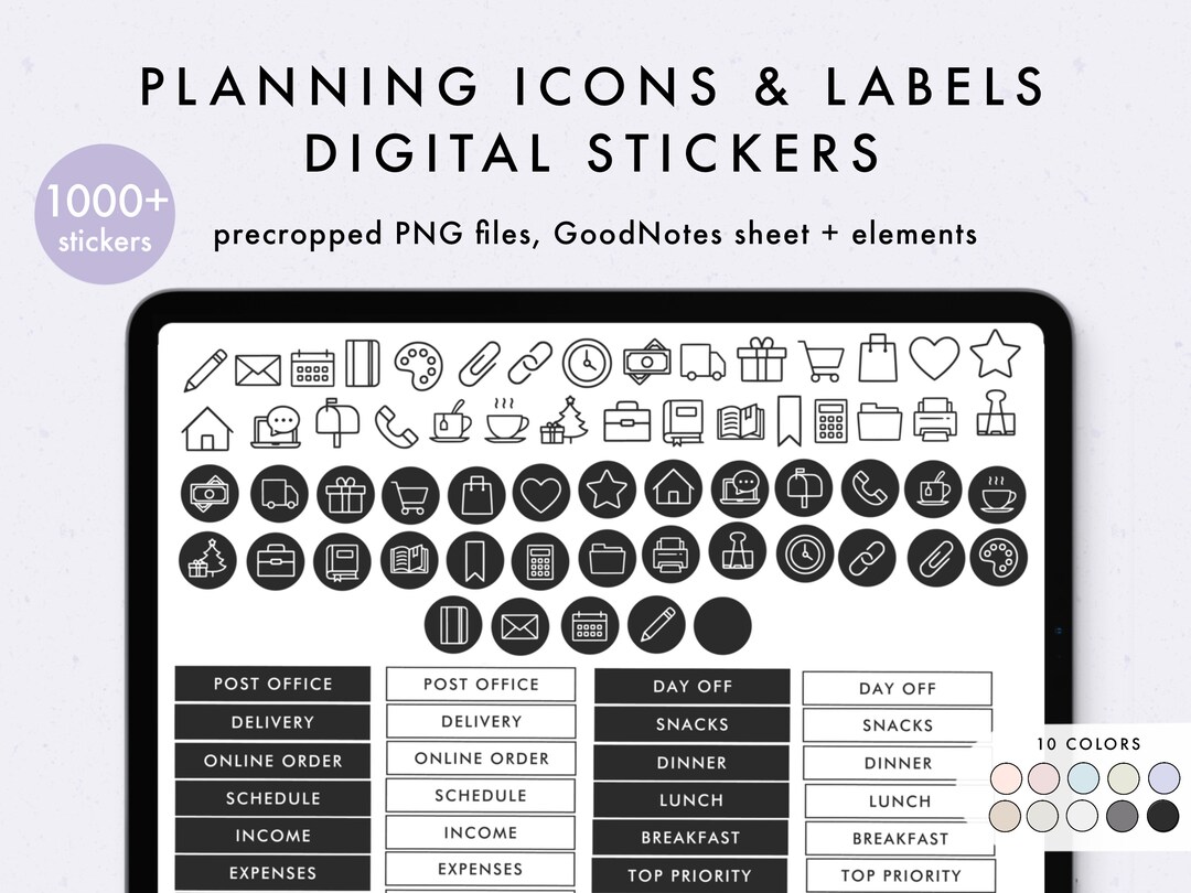 Planning Icons & Labels Digital Stickers Individual Pngs - Etsy