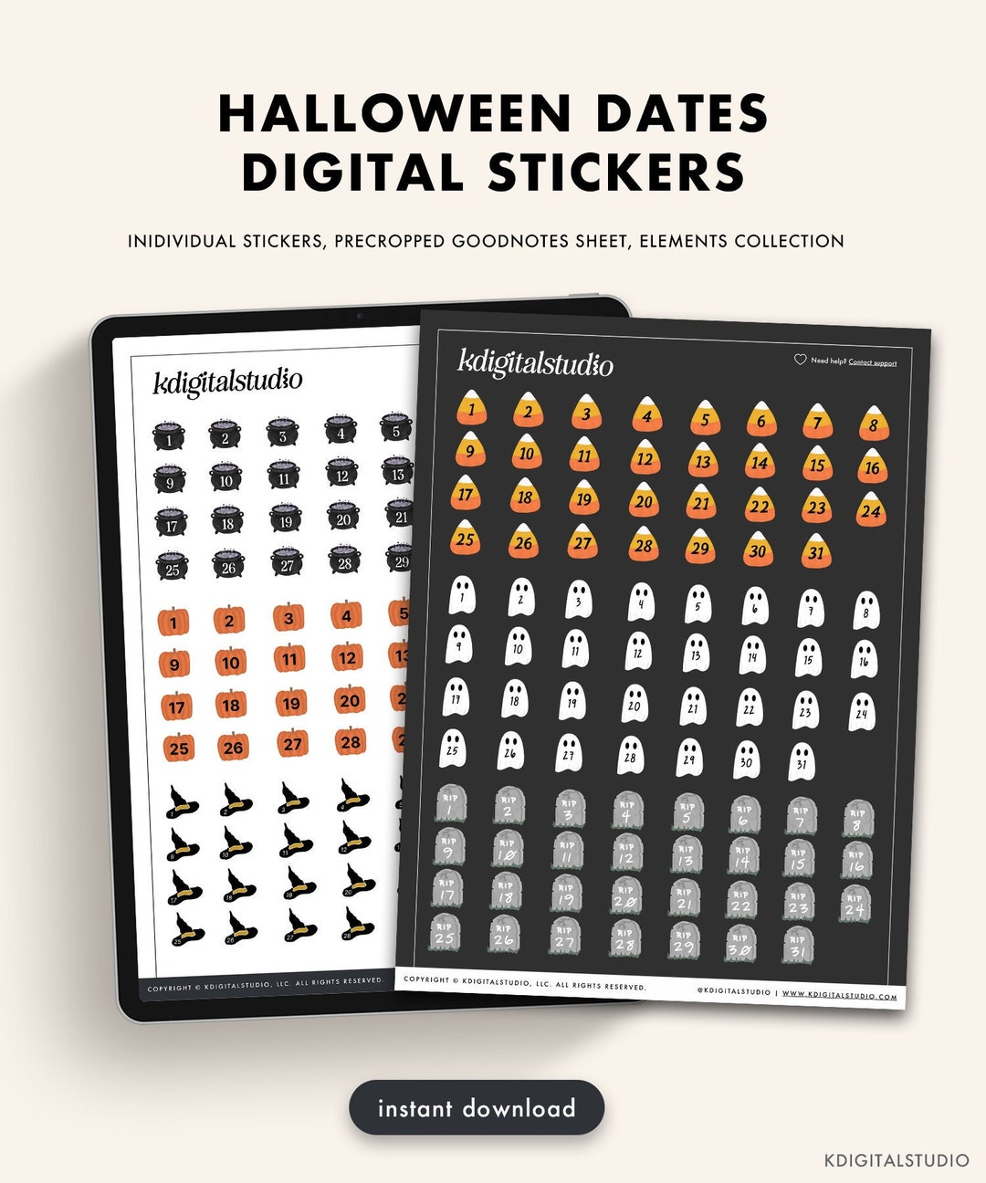 Halloween Dates Digital Stickers Digital Planner Stickers Goodnotes ...