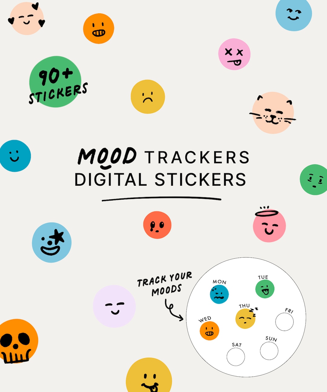 Colorful Mood Trackers Digital Stickers | Digital Planner Stickers ...