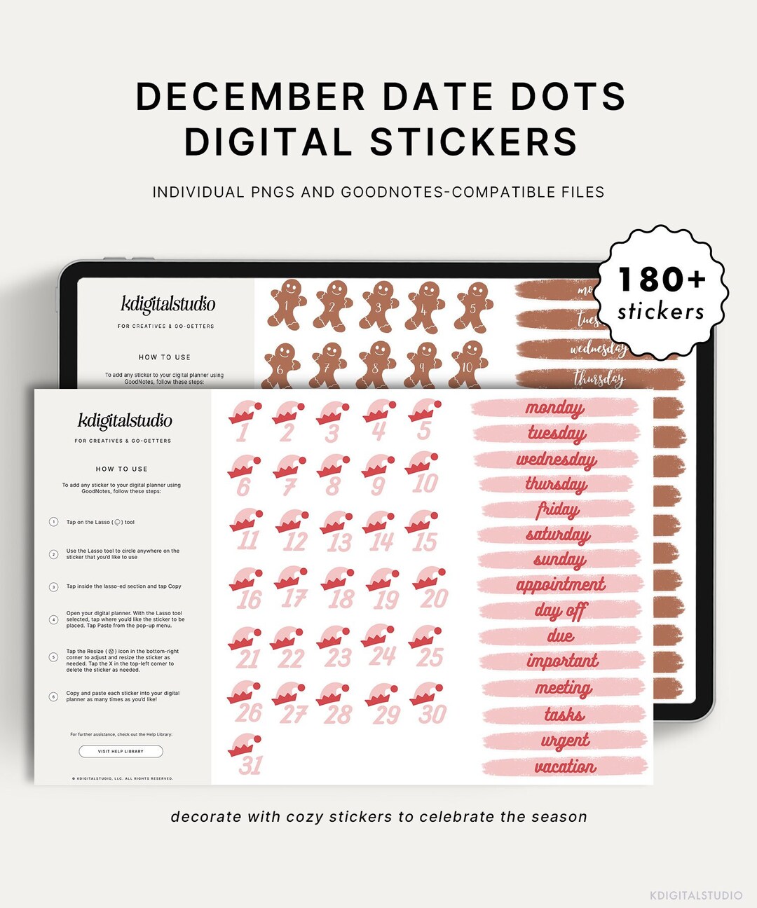 December Date Dots & Labels Digital Stickers | Goodnotes, Elements ...
