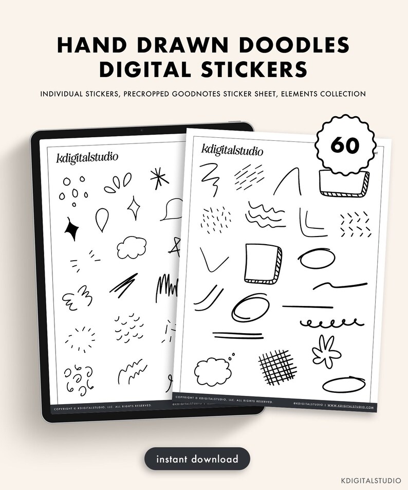 Hand Drawn Doodles Digital Stickers Organic Digital Planning - Etsy