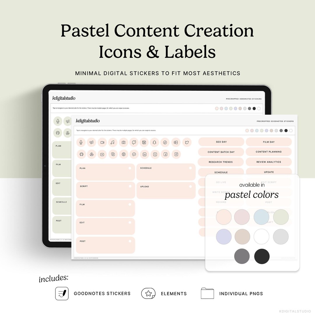 Content Creation Icons & Labels Digital Stickers, Individual Pngs ...