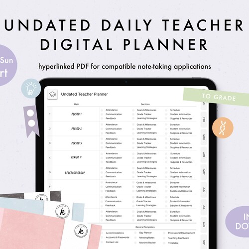 Undated Digital Teacher Planner Goodnotes Teacher Digital - Etsy