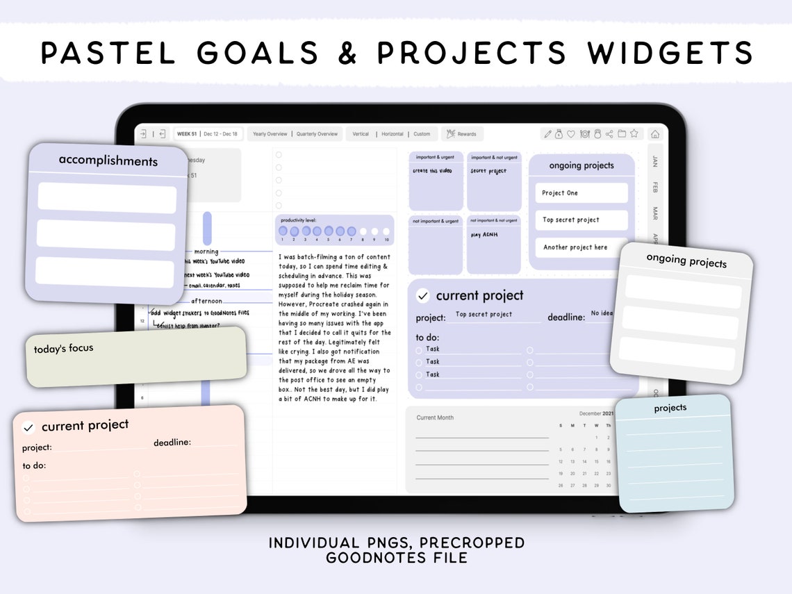 Pastel Goals & Projects Widgets Digital Stickers Individual - Etsy