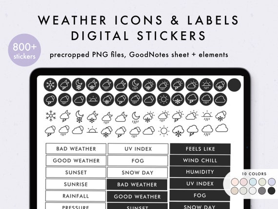 Weather Icons & Labels Digital Stickers Individual Pngs | Etsy