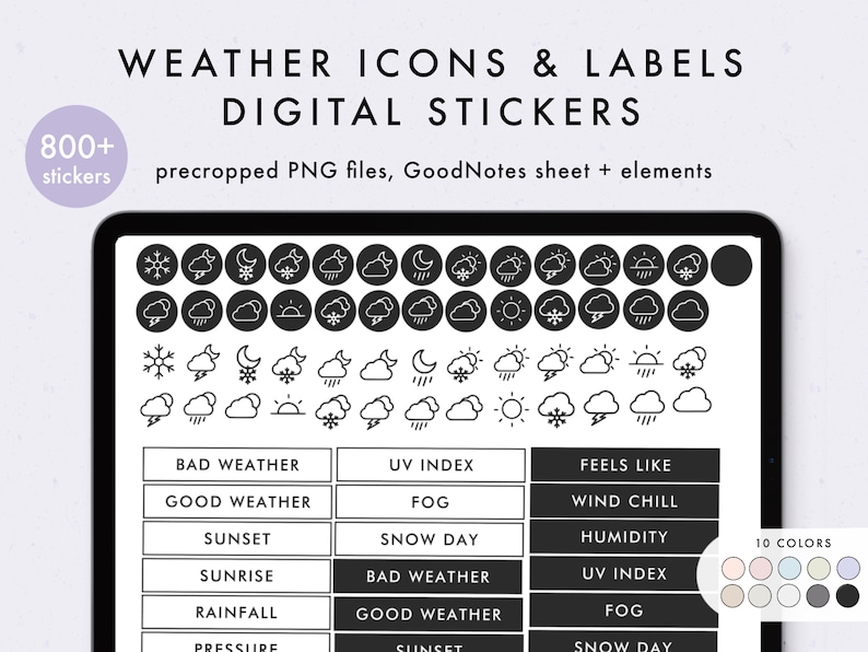 Weather Icons & Labels Digital Stickers Individual Pngs - Etsy