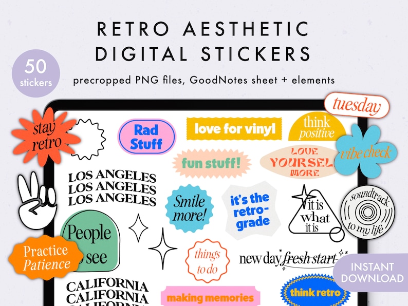 Retro Aesthetic Digital Stickers Vol 1, Individual Pngs, Precropped ...