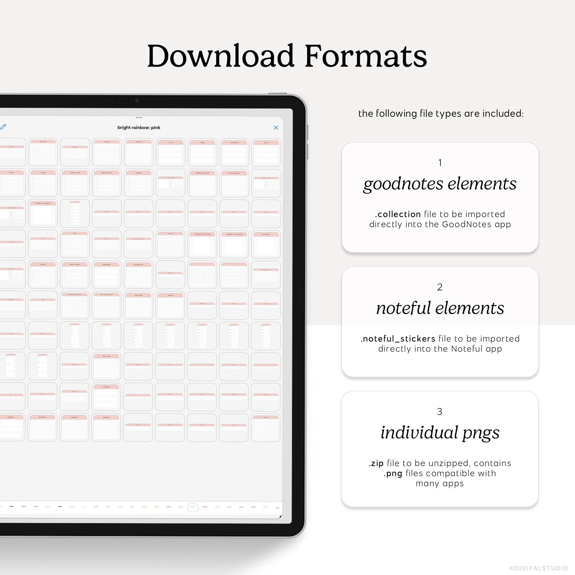 Bright Rainbow Planning Widgets, Goodnotes Elements, Noteful ...