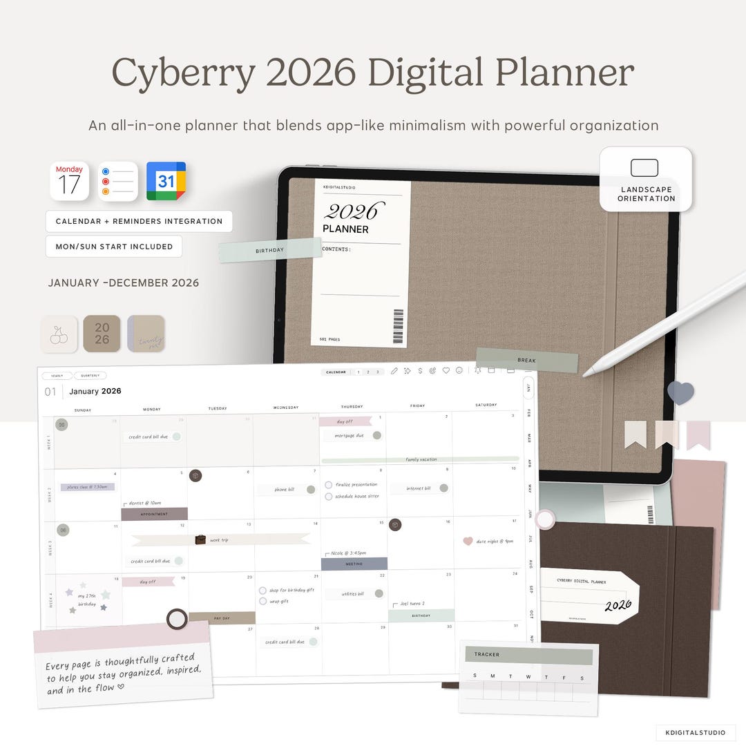 Cyberry 2026 Digital Planner | Landscape Layout (digital Download) - Etsy