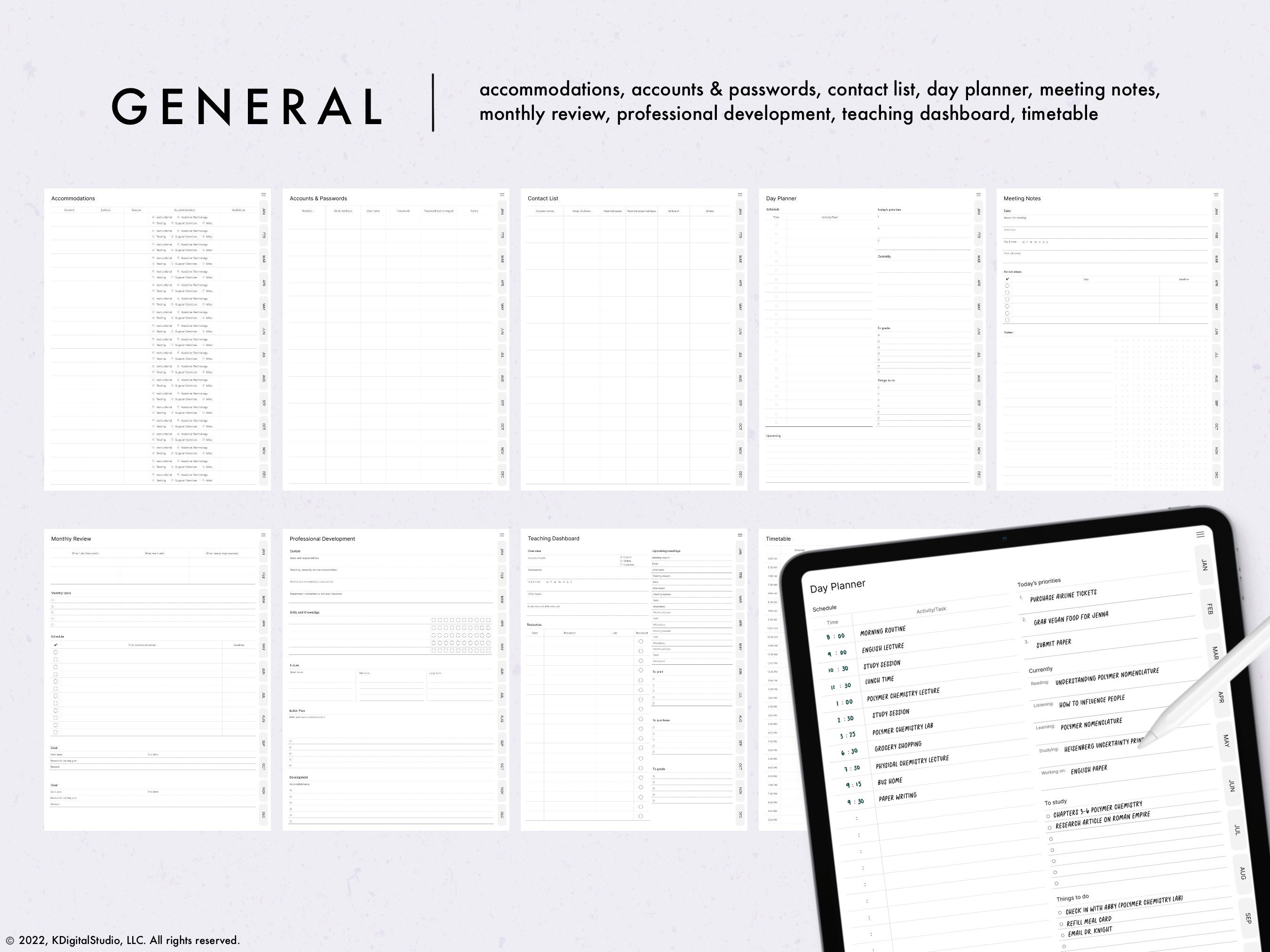 Undated Portrait Daily Teacher Digital Planner Instant - Etsy