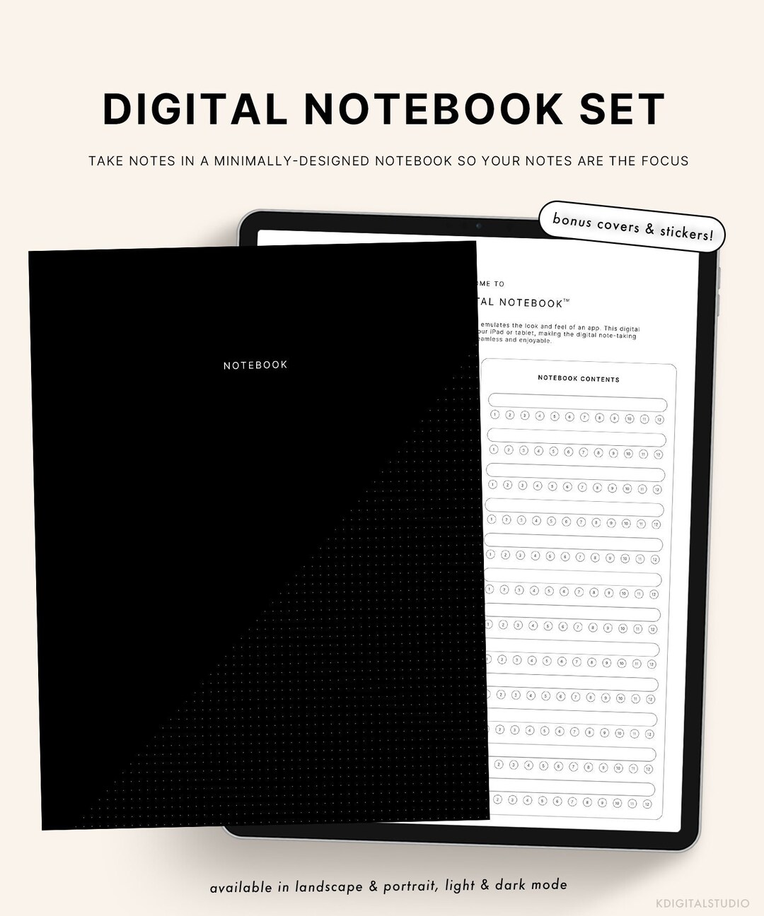 Cyberry Digital Notebook Bundle Portrait, Landscape Light, Dark Modes ...