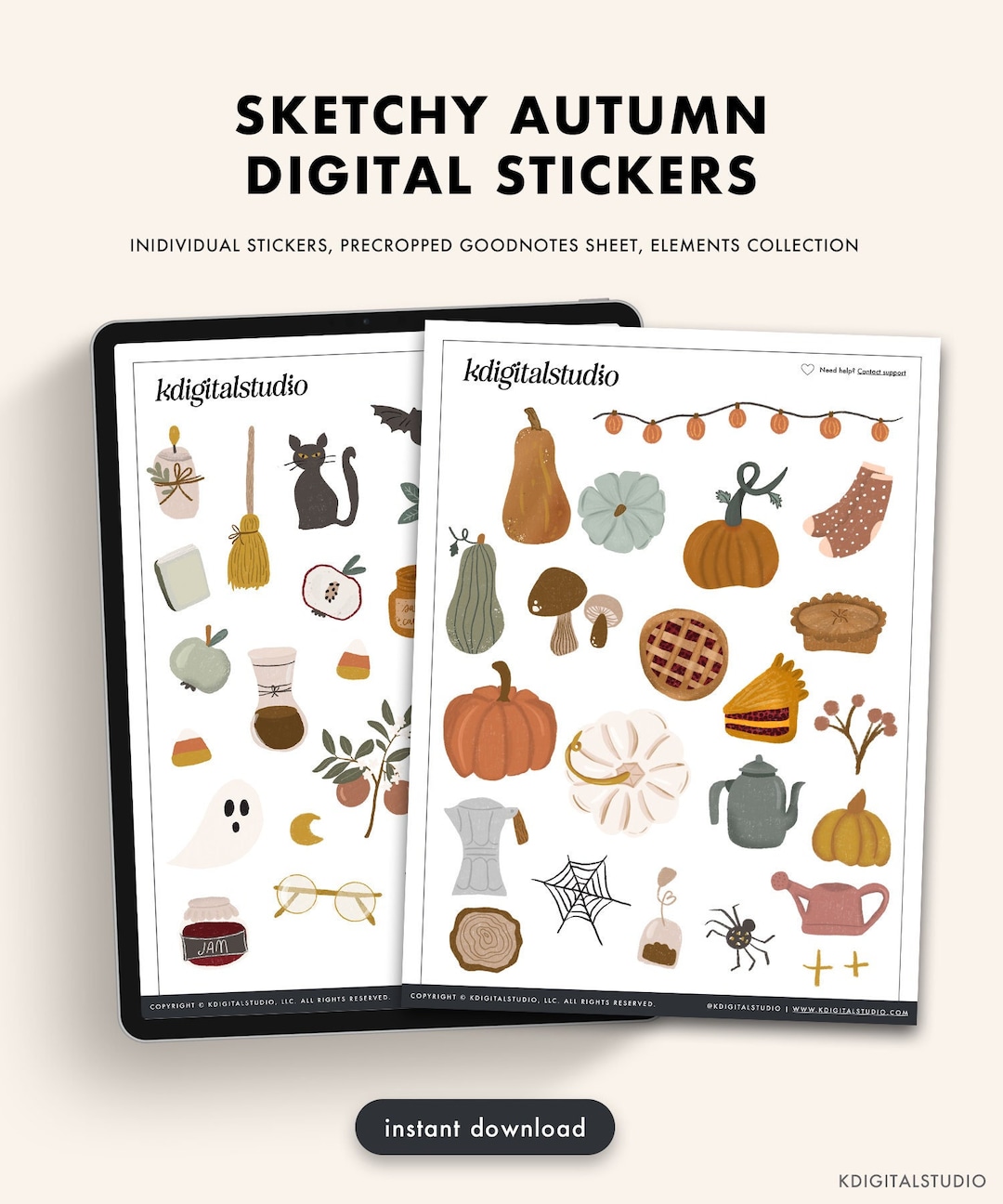 Fall, Autumn, Hygge Digital Stickers, Individual Pngs, Precropped ...