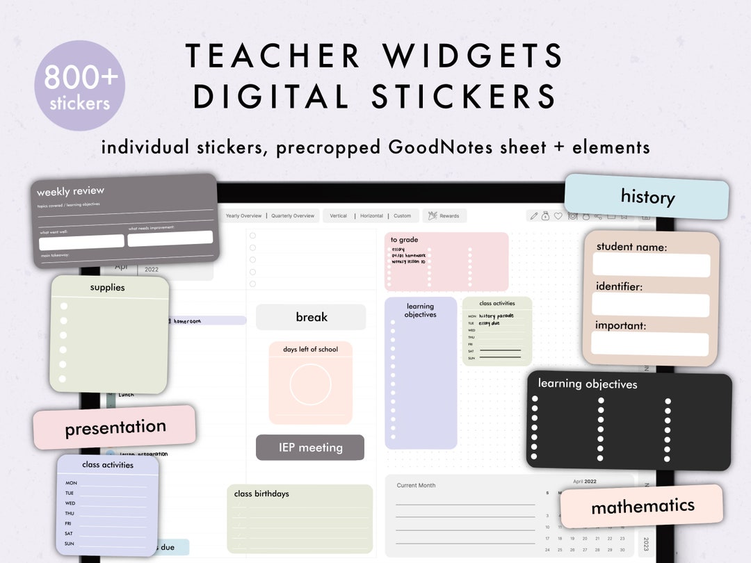 Pastel Teacher Widgets, Digital Stickers, Individual Pngs, Precropped ...