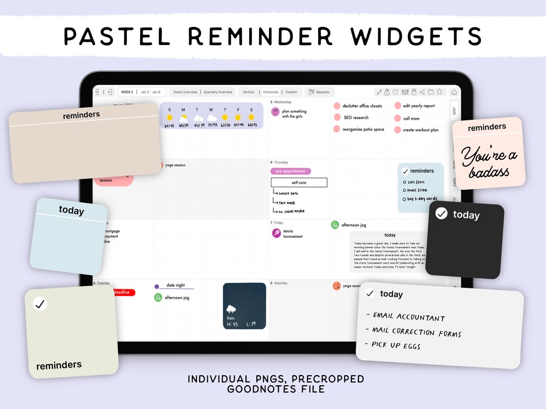 Pastel Reminder Widgets Digital Stickers Individual Pngs - Etsy