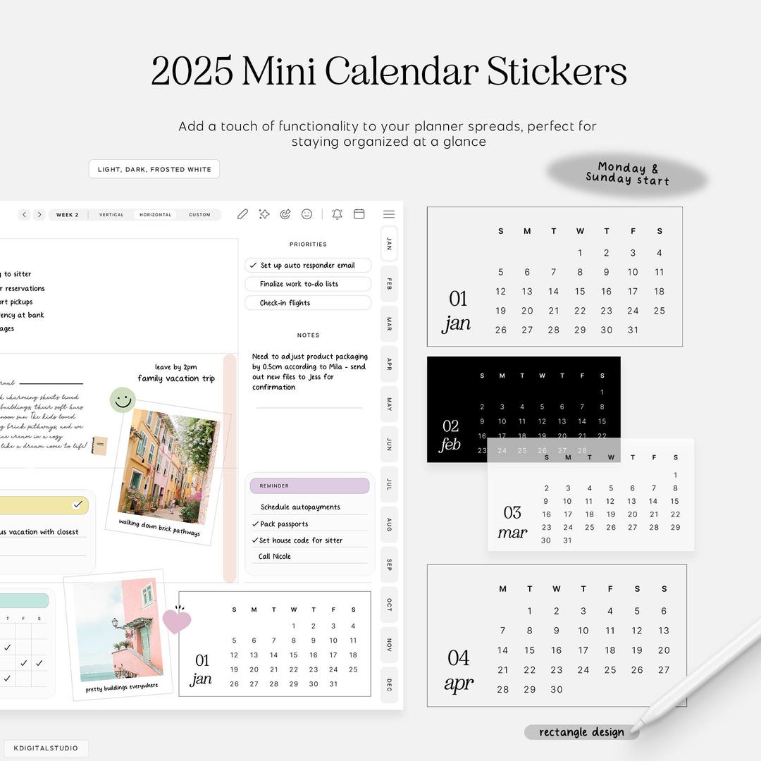 2025 Minimalist Mini Calendar Digital Stickers for Digital Planners ...