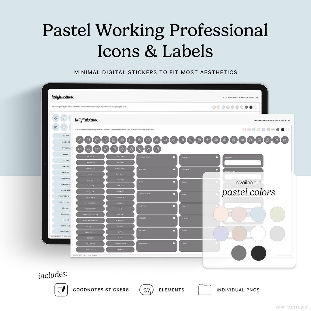 Working Professional Icons & Labels Digital Stickers, Individual Pngs ...