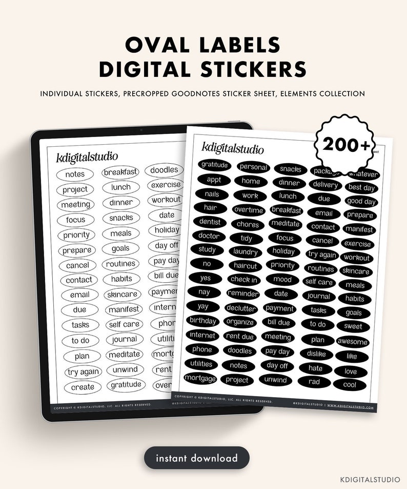 Oval Labels Digital Stickers Functional Digital Planning - Etsy