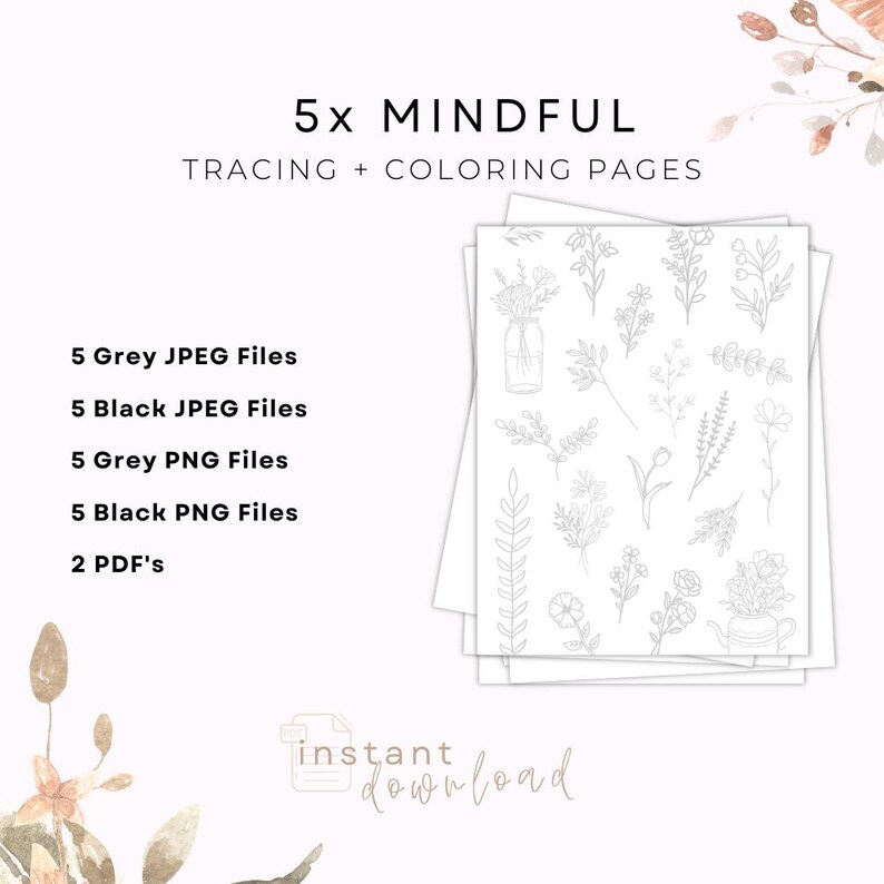 Wildflower Tracing Pages: Mindful Drawing Printables (digital Download ...