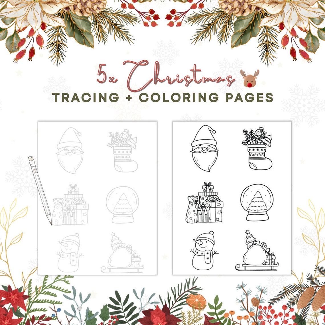 5 Christmas Tracing + Coloring Pages I Instant Download I Mindfulness I ...