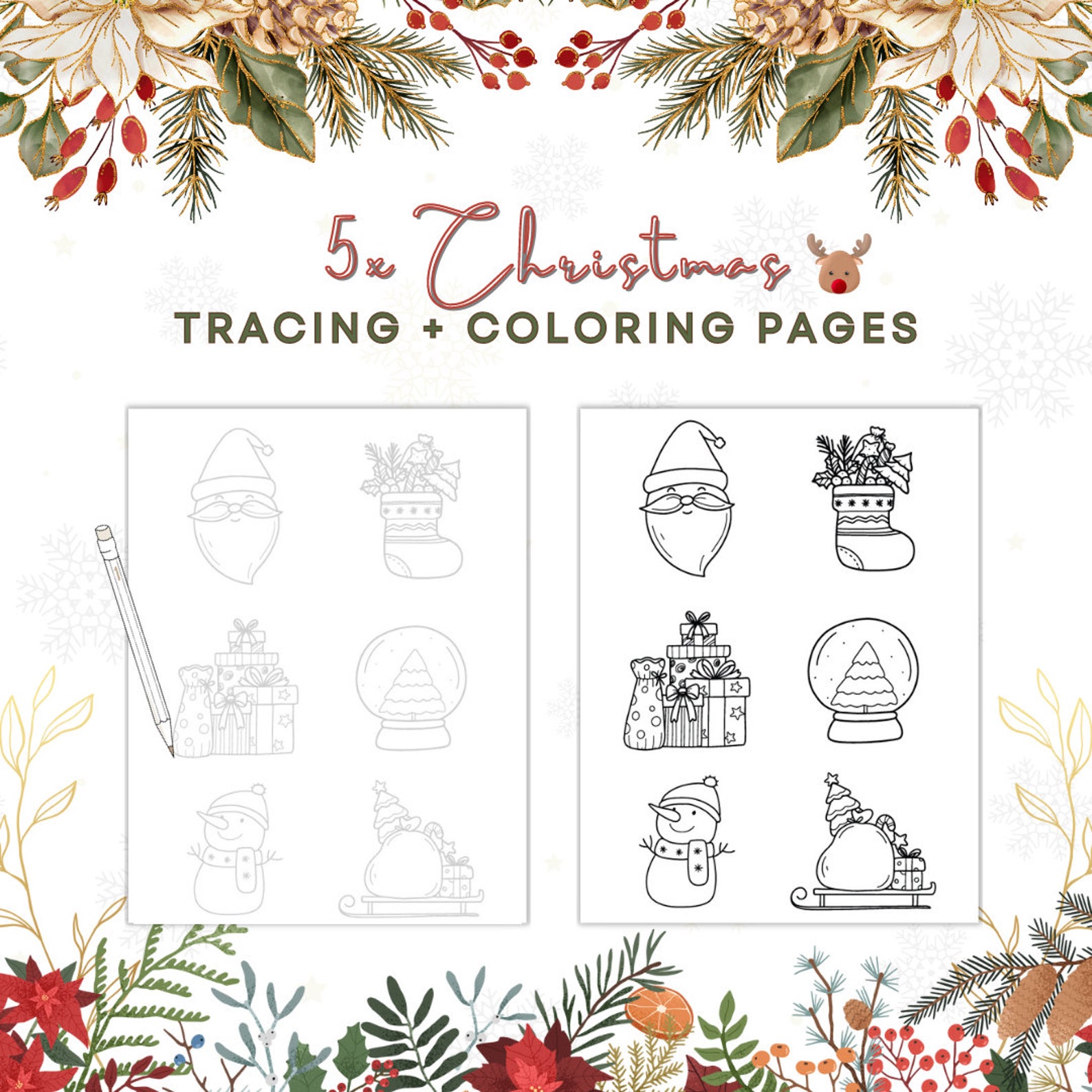 5 Christmas Tracing + Coloring Pages I Instant Download I Mindfulness I ...