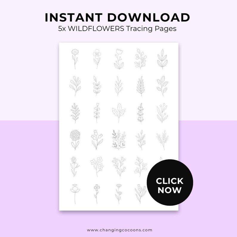 Wildflower Tracing Pages: Mindful Drawing Printables for Relaxation ...