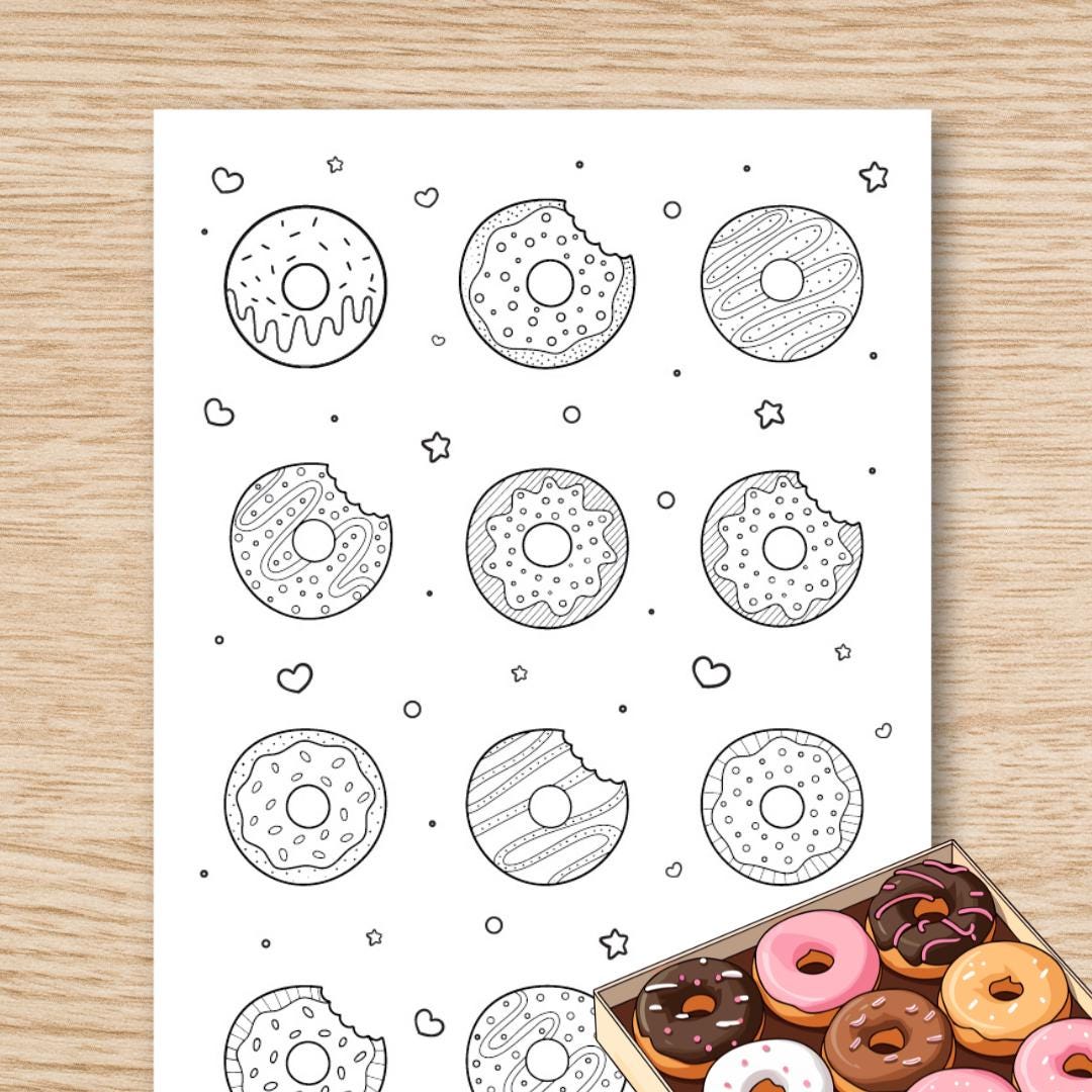2x Cute Donut Colouring Pages I Digital Print I PDF Download I Unwind ...