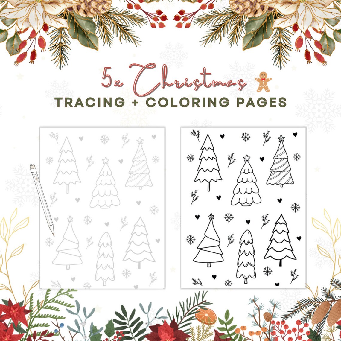 5 Christmas Tracing + Coloring Pages I Instant Download I Mindfulness I ...
