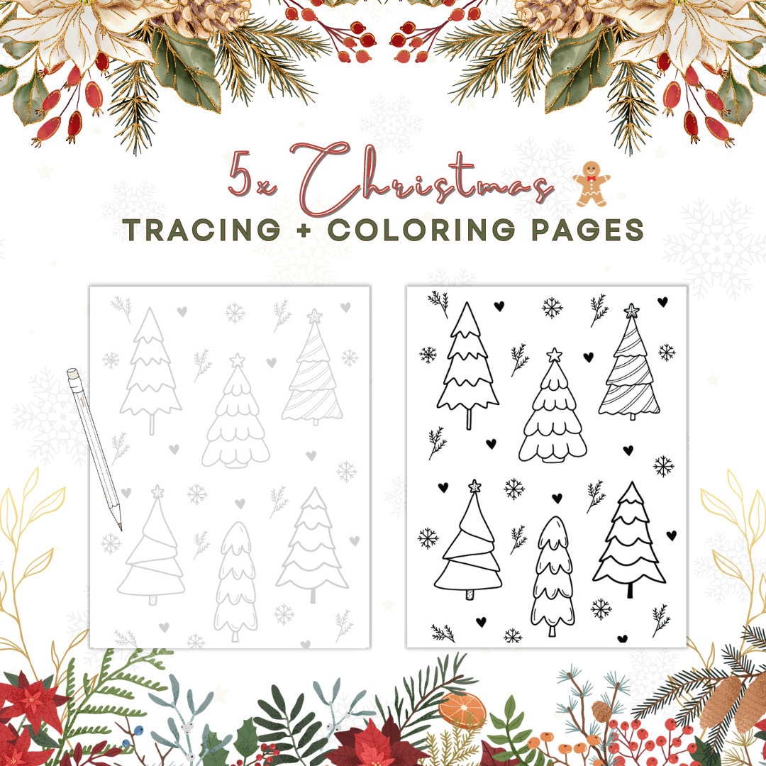 5 Christmas Tracing + Coloring Pages I Instant Download I Mindfulness I ...