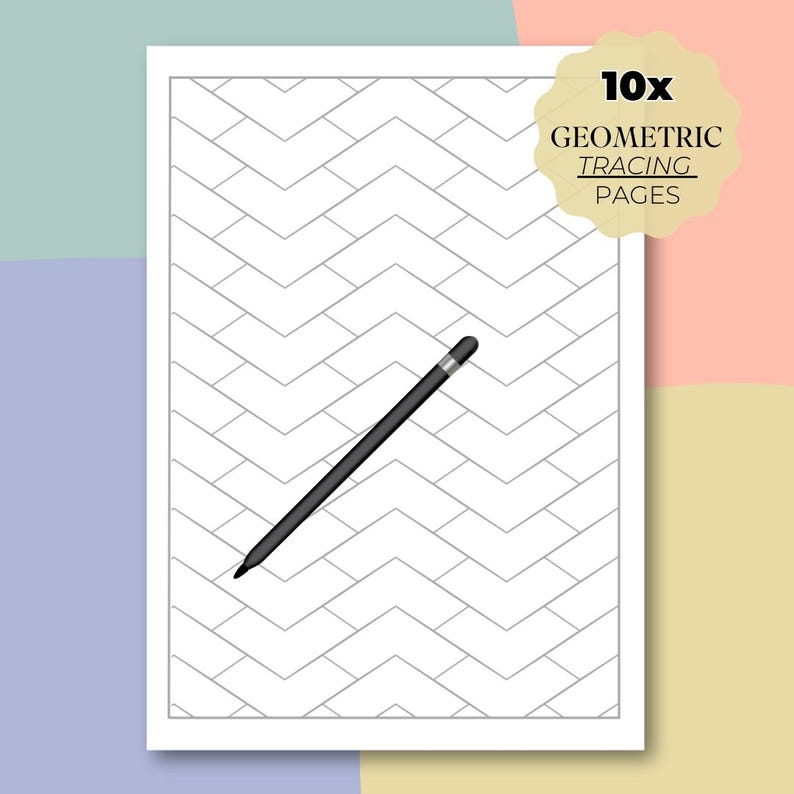 10 Geometric Tracing Coloring Pages / Digital Download / Mindful ...