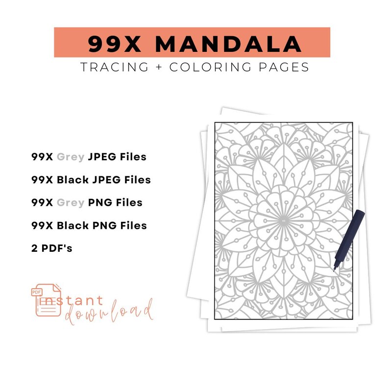 99 Mandala Tracing / Coloring Pages I Mindful Printables for Anxiety ...