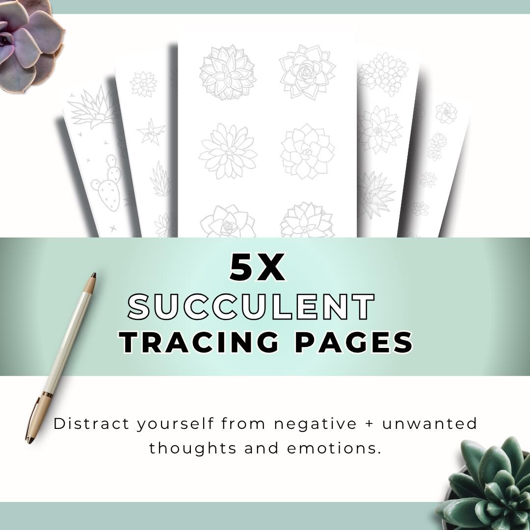 Succulent Tracing Pages Mindful Stress Relief Activity (printable PDF ...