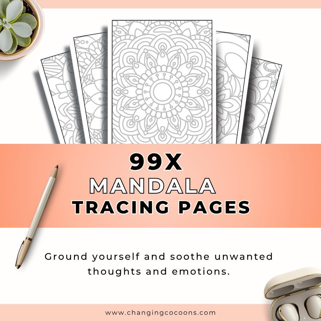 99 Mandala Tracing Coloring Pages, Anxiety Relief (PDF Pattern) - Etsy
