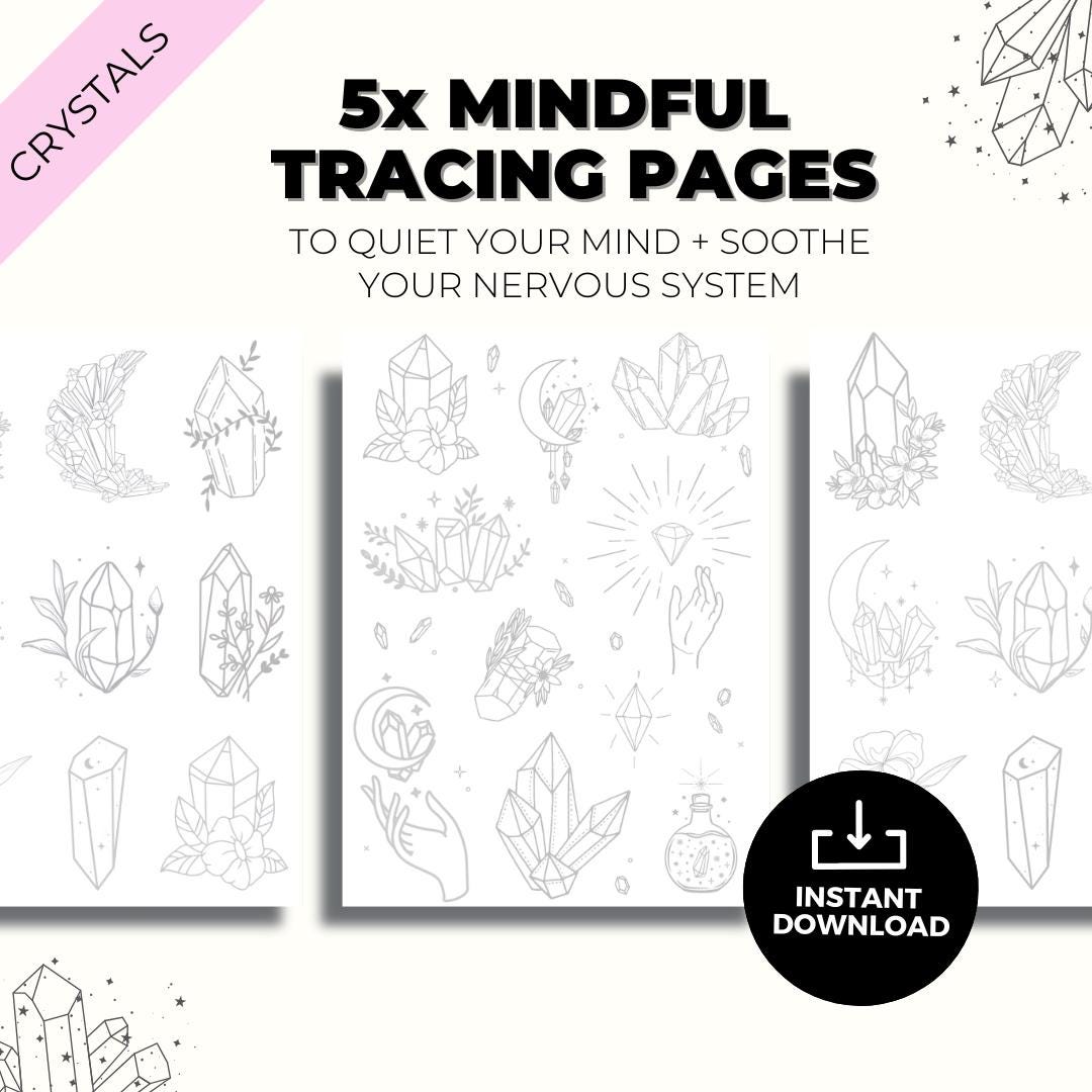 Crystal Tracing Pages: Mindful Coloring Worksheets (PDF, PNG, JPEG ...