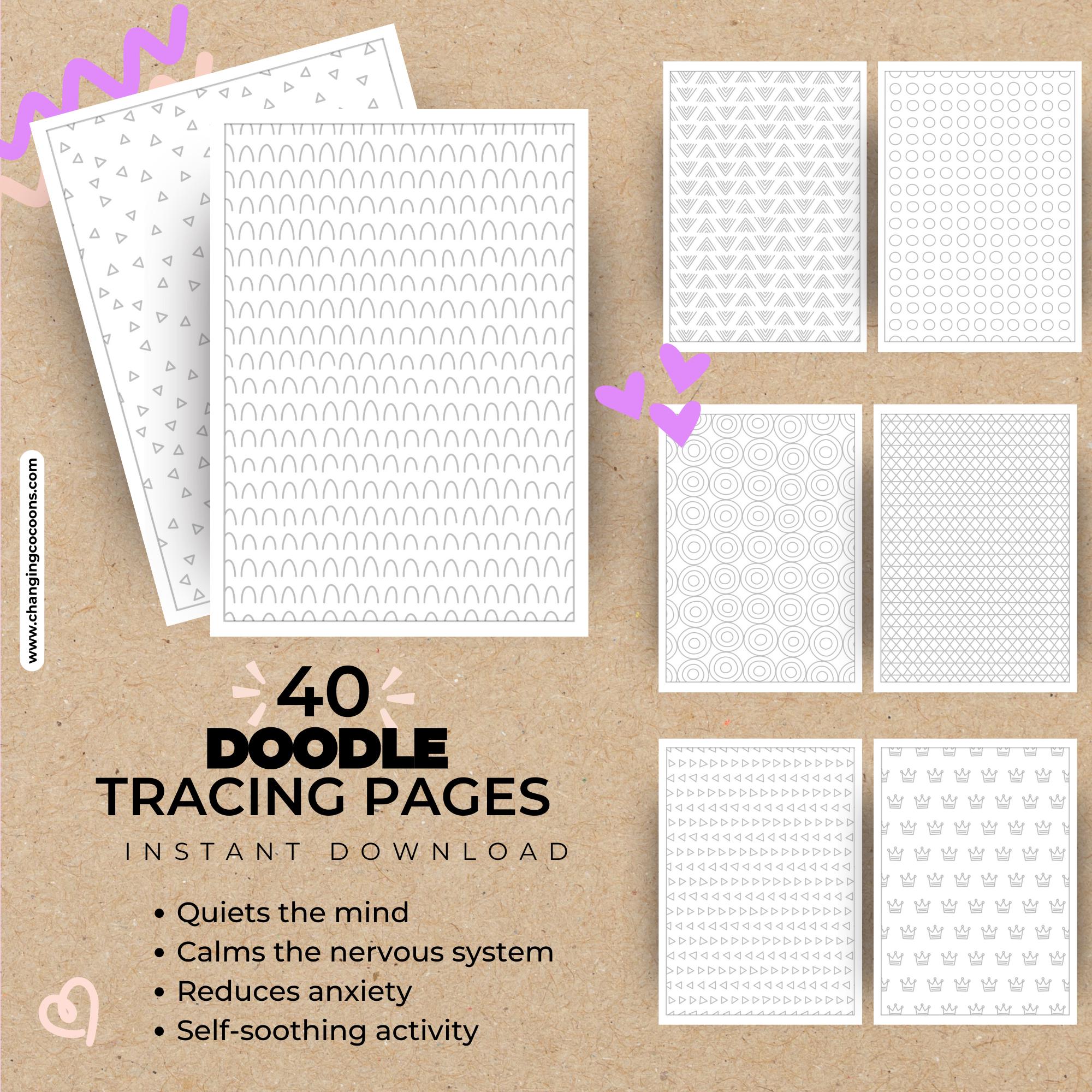 Fun + Meditative Doodle Tracing Pages for Anxious Minds / Calm Your ...