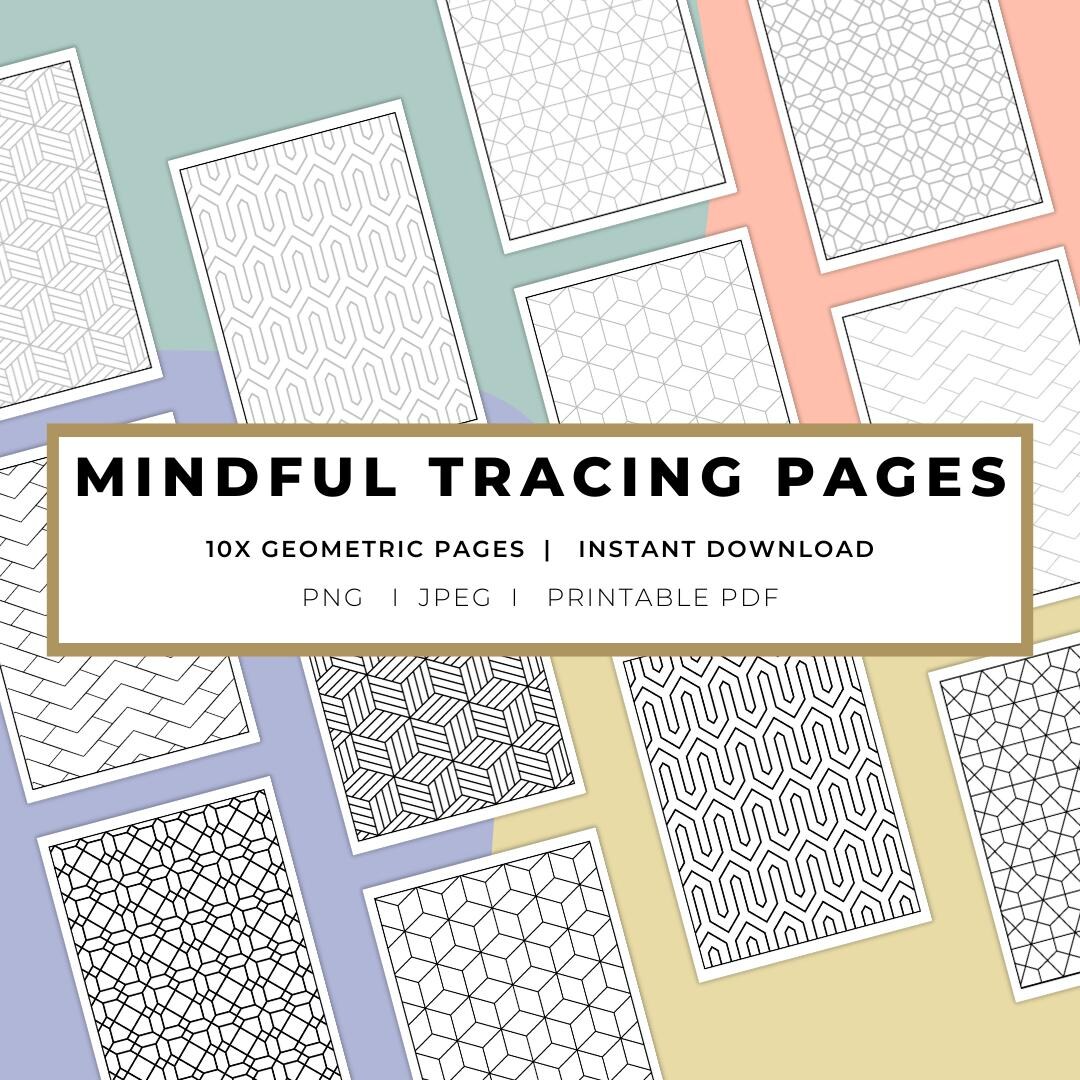 10 Geometric Tracing Coloring Pages / Instant Download / Adult Tracing ...