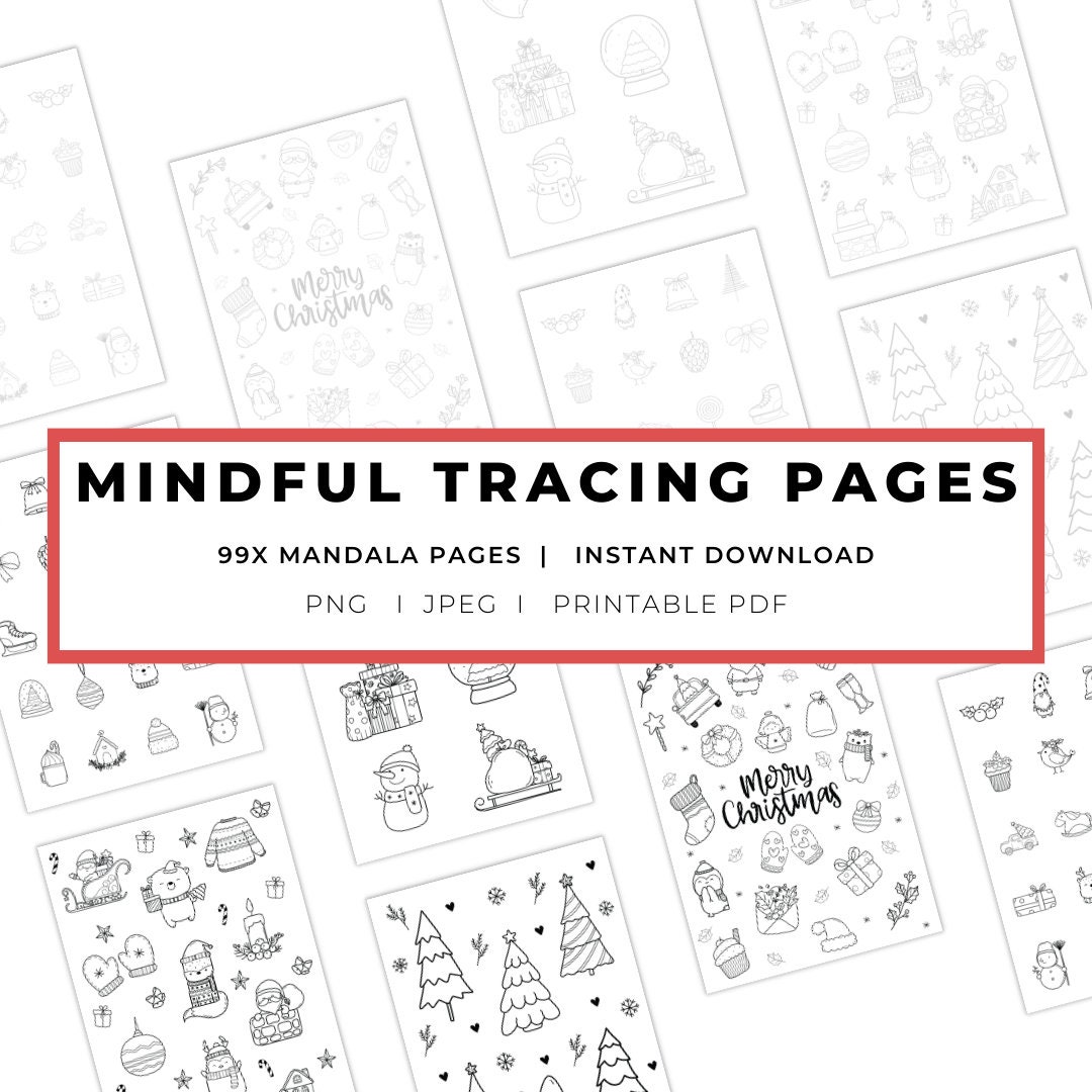 5 Christmas Tracing Coloring Pages I Instant Download I Mindfulness I ...