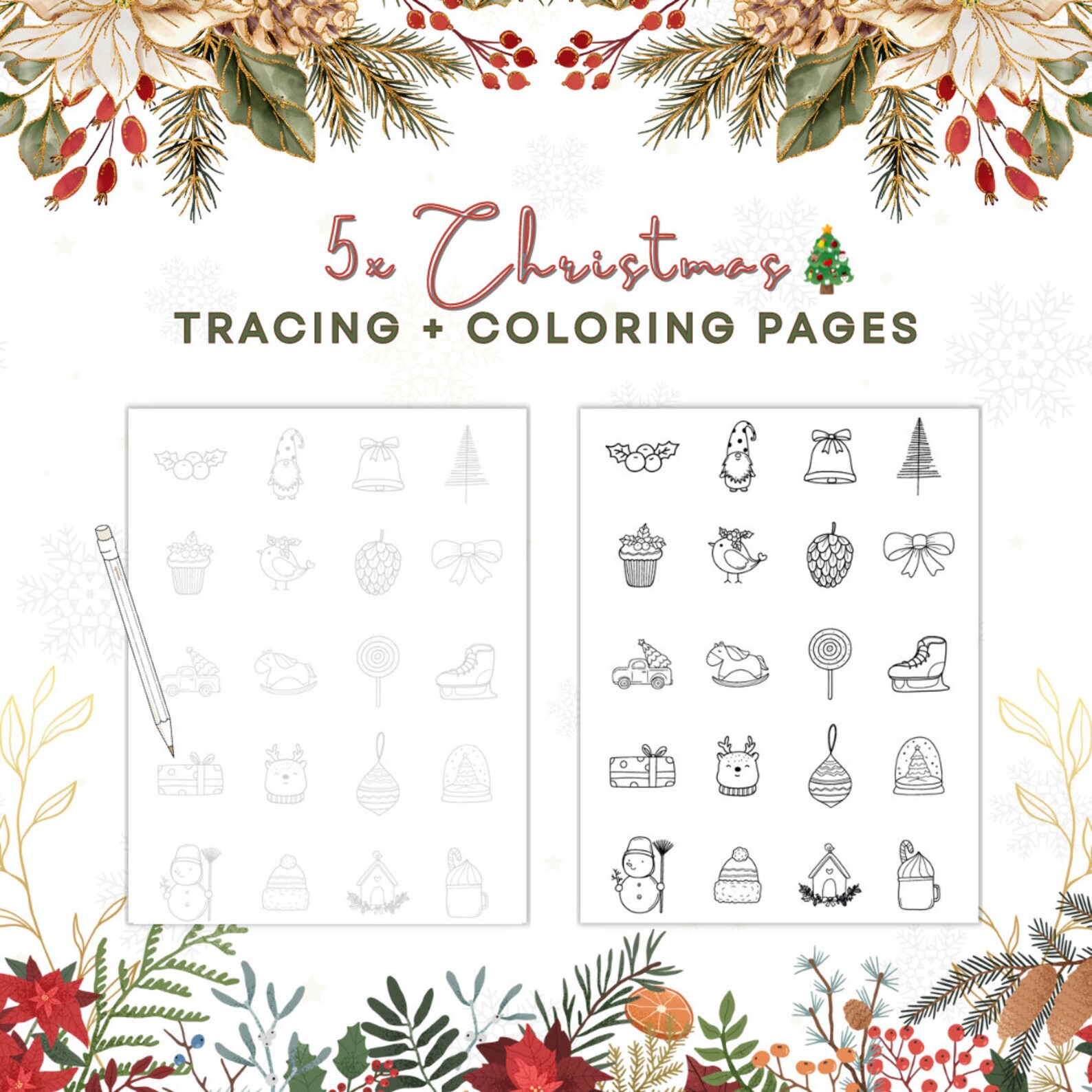 5 Christmas Tracing + Coloring Pages I Instant Download I Mindfulness I ...