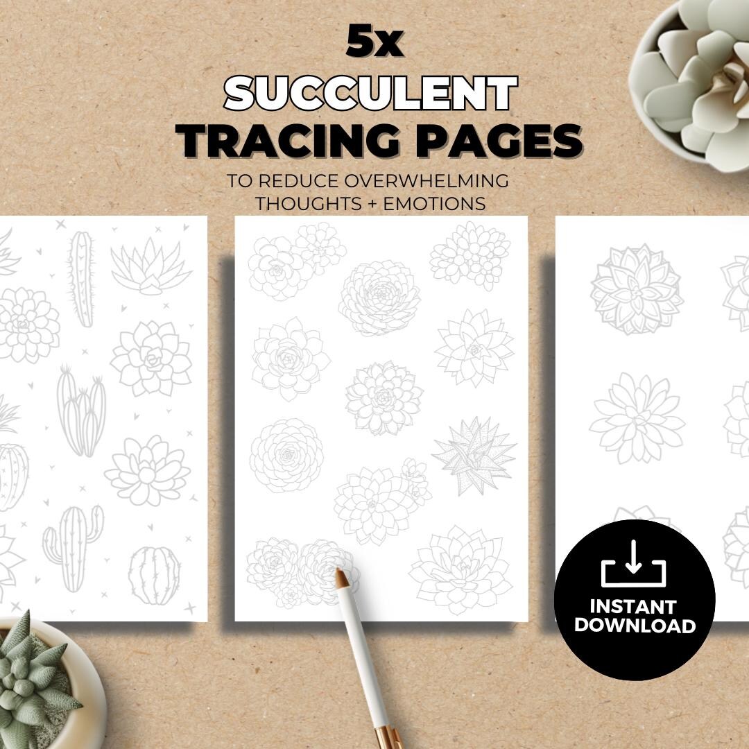 Succulent Tracing Sheets: Mindful Art Therapy (digital Download) Calm ...