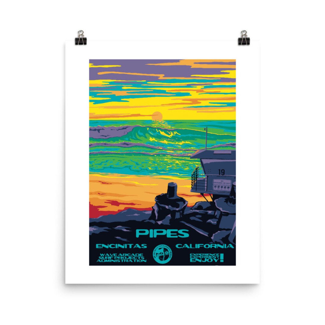 Pipes encinitas, CA Surf Poster national Parks Style Surf Art - Etsy