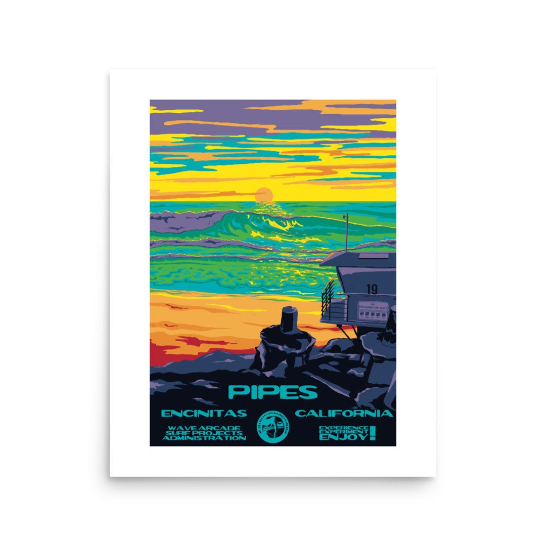 DIGITAL COPY: Pipes encinitas, CA Surf Poster national Parks Style - Etsy