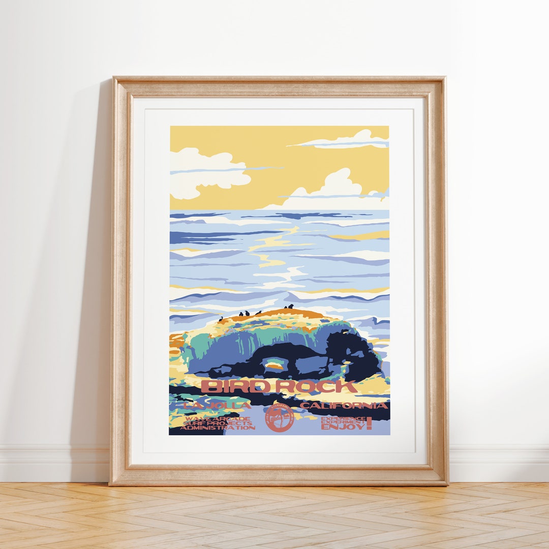 Bird Rock Surf Poster | La Jolla California | Vintage National Parks ...