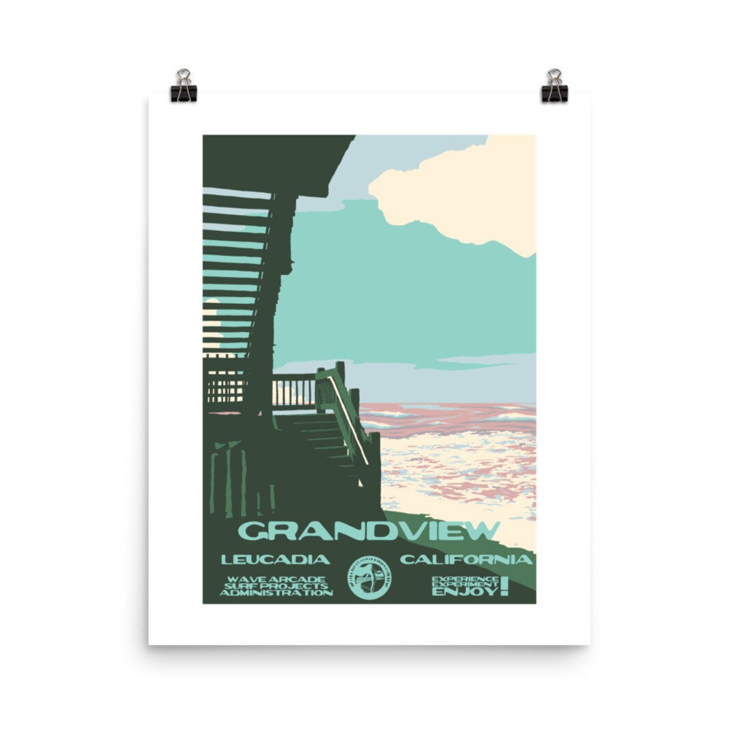 Grandview leucadia, CA Surf Poster national Parks Style - Etsy
