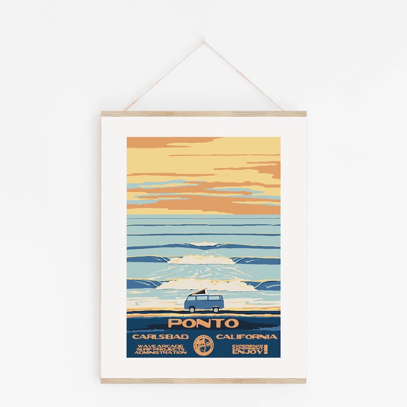 Ponto Surf Poster | Carlsbad California | Vintage National Parks Style ...