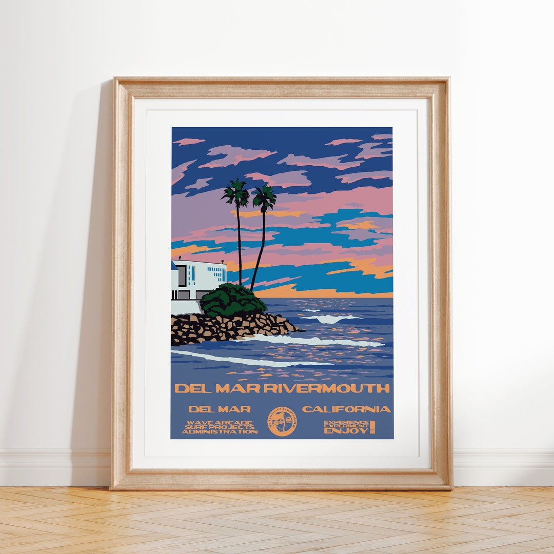 Del Mar Rivermouth Surf Art Print Vintage National Parks Style Poster ...