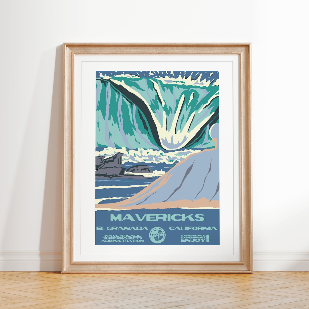 Mavericks Art Print | Vintage National Parks Style Surf Poster | El ...