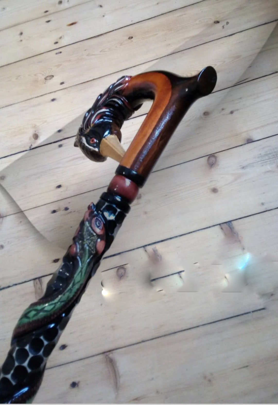 Walking Stick Snake Hand Carved Walking Stick Snake Wood Walking Cane ...